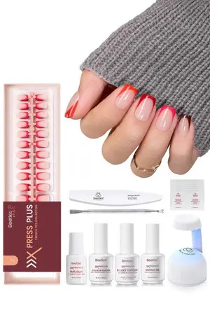 BEETLES Red French Tip Press On Nail Studio Kit Short Square