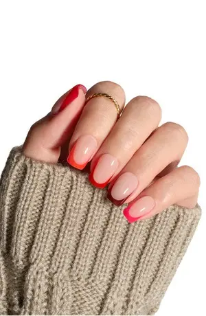 BEETLES Red French Tip Press On Nail Studio Kit Short Square