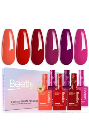 BEETLES Red Winter Gel Polish Set 6 Colors - Burgundy Red Purple Orange