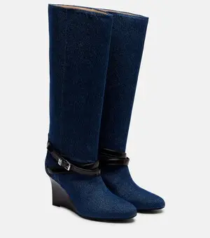 GANNI Kat Denim Knee-high Wedge Boots - Blue