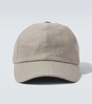 Brioni Logo Linen And Wool Baseball Cap - Grey