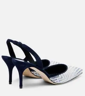 Manolo Blahnik Carolyne 70 Raffia Slingback Pumps - White
