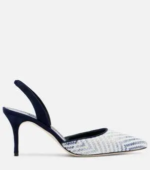 Manolo Blahnik Carolyne 70 Raffia Slingback Pumps - White