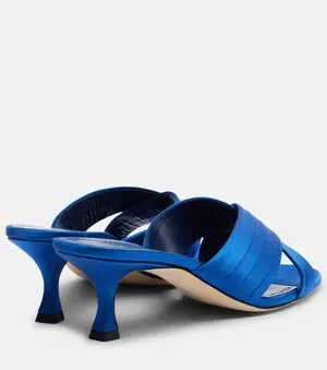 Manolo Blahnik Viera 50 Satin Mules - Blue