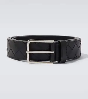 Bottega Veneta Intrecciato Leather Belt - Black