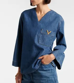 Valentino Garavani Vgold Chambray Top - Blue
