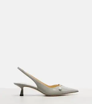 JIMMY CHOO Amita 45 Patent Leather Slingback Pumps - Grey