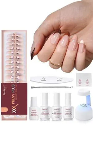 BEETLES Medium Almond French Tip Press On Nail Studio Kit