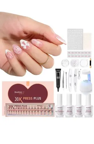 BEETLES French Tip Gel Press On Nail Starter Kit Short Almond - None