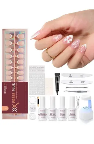 BEETLES French Tip Gel Press On Nail Starter Kit Short Almond