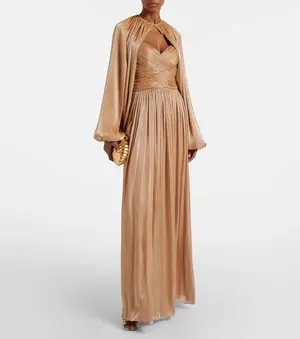 Costarellos Gathered Pleated Gown