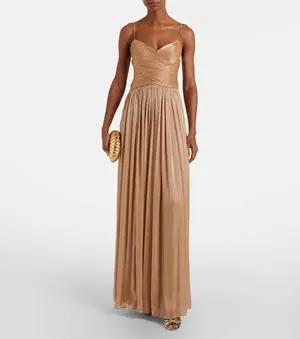Costarellos Gathered Pleated Gown