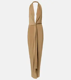Norma Kamali Draped Halterneck Open-back Gown