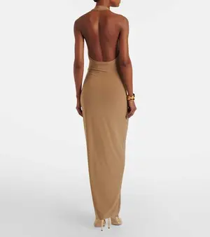 Norma Kamali Draped Halterneck Open-back Gown