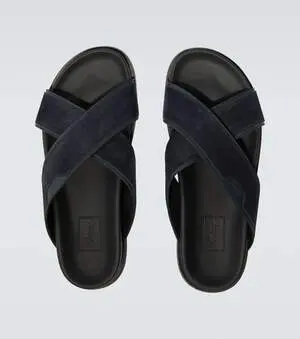 Brioni Leather-trimmed Suede Sandals
