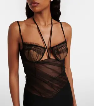 NENSI DOJAKA Asymmetrical Draped Sheer Maxi Dress