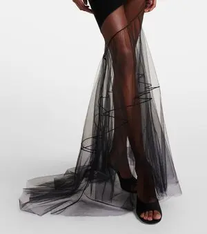 NENSI DOJAKA Asymmetrical Draped Sheer Maxi Dress