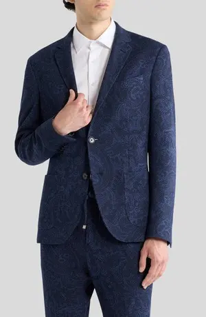 Etro Roma Paisley Jersey Sport Coat - Printed Blue Base