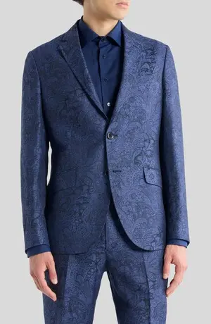 Etro Roma Paisley Linen & Cotton Sport Coat - Blue
