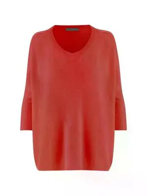 ALLUDE V-neck Ribbed Sweater - Red