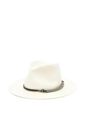 Brunello Cucinelli Fedora Hat With Leather Embellishment - Neutrals