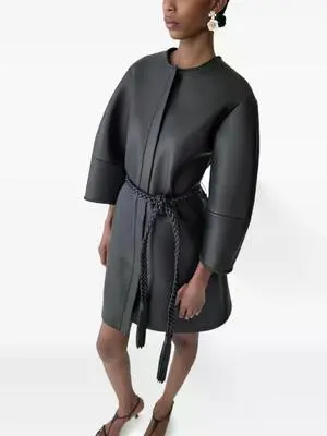 Carolina Herrera Arc Sleeve Leather Coat With Braided Belt