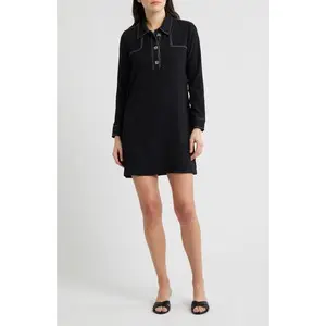 Halogen Contrast Long Sleeve Mini Shirtdress