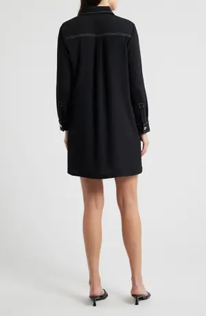 Halogen Contrast Long Sleeve Mini Shirtdress