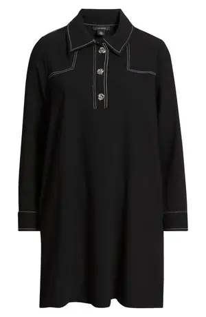 Halogen Contrast Long Sleeve Mini Shirtdress
