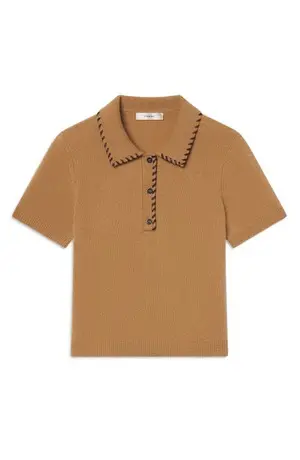 FRAME Leather Whipstitch Wool & Cashmere Sweater - Camel