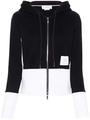 Thom Browne Blouson Zip Up Hoodie W/ Engineered 4 Bar In Color Blocked - Blue