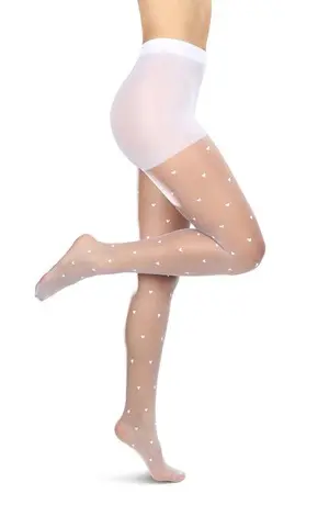 MEMOI Mini Heart Sheer Tights - White