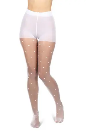MEMOI Mini Heart Sheer Tights - White