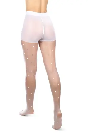 MEMOI Mini Heart Sheer Tights - White
