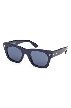TOM FORD Emma 51mm Square Sunglasses Shiny Navy Blue/blue Lens