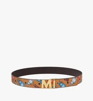 Mcm Claus M Reversible Belt 1.75" In Rabot Visetos - Cognac