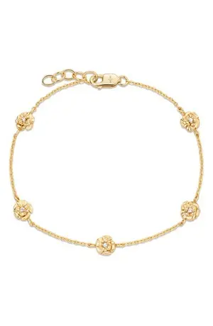 MADE BY MARY Cubic Zirconia Birthstone Flower Station Bracelet - Gold January