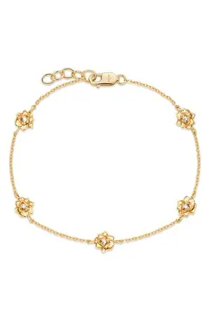 MADE BY MARY Cubic Zirconia Birthstone Flower Station Bracelet - Gold July