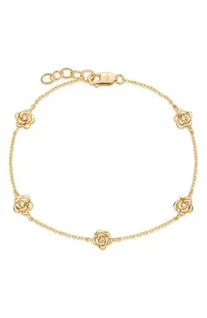 MADE BY MARY Cubic Zirconia Birthstone Flower Station Bracelet - Gold June
