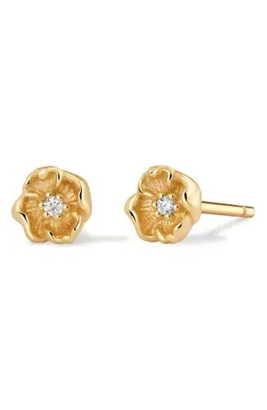 MADE BY MARY Cubic Zirconia Birthstone Flower Stud Earrings - Gold August