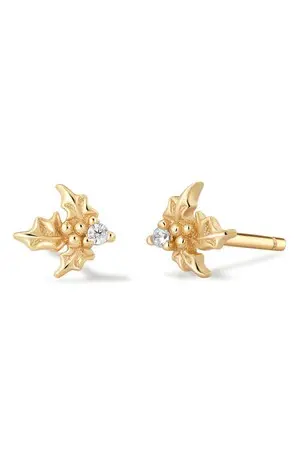 MADE BY MARY Cubic Zirconia Birthstone Flower Stud Earrings - Gold December