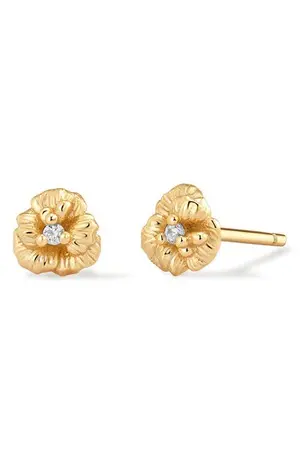 MADE BY MARY Cubic Zirconia Birthstone Flower Stud Earrings - Gold February