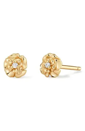 MADE BY MARY Cubic Zirconia Birthstone Flower Stud Earrings - Gold January