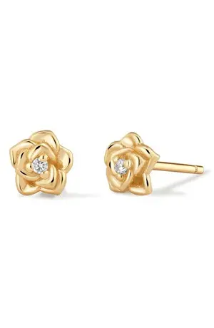 MADE BY MARY Cubic Zirconia Birthstone Flower Stud Earrings - Gold June