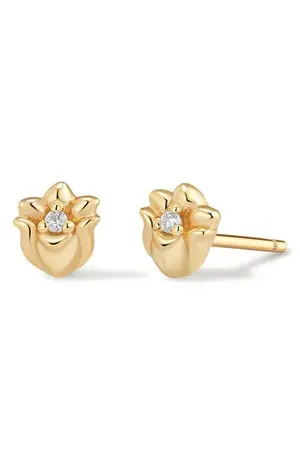 MADE BY MARY Cubic Zirconia Birthstone Flower Stud Earrings - Gold May