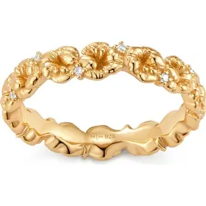 MADE BY MARY Cubic Zirconia Birthstone Flower Eternity Band Ring - Gold February