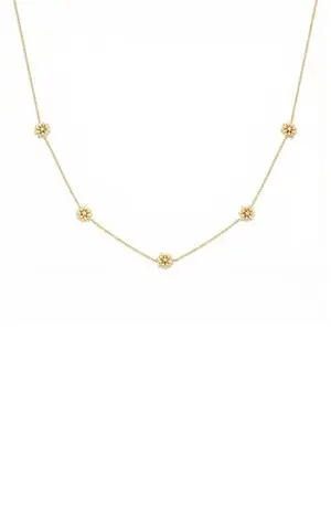 MADE BY MARY Cubic Zirconia Birthstone Flower Station Necklace - Gold April