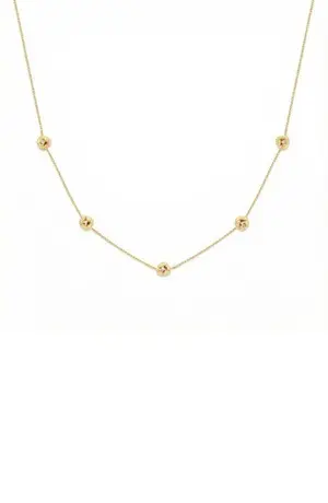 MADE BY MARY Cubic Zirconia Birthstone Flower Station Necklace - Gold February