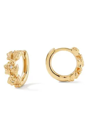 MADE BY MARY Cubic Zirconia Birthstone Flower Huggie Hoop Earrings - Gold December