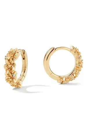 MADE BY MARY Cubic Zirconia Birthstone Flower Huggie Hoop Earrings - Gold July